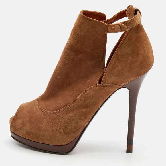 Fendi | Shoes | Fendi Brown Suede Peep Toe Platform Booties Size 385 ...